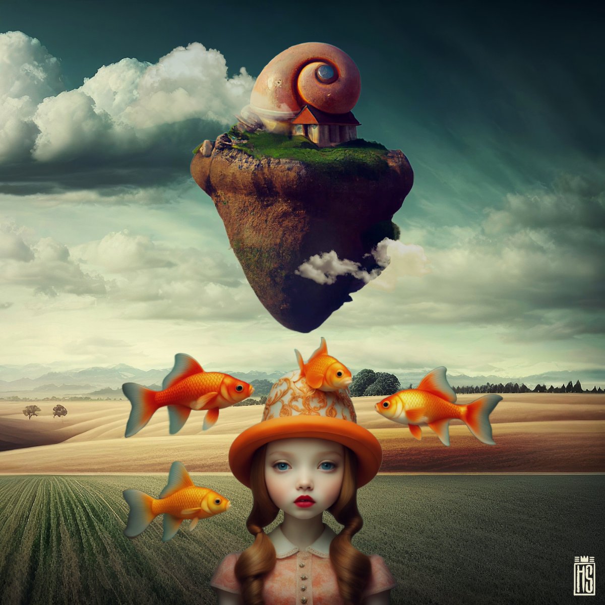 "Fish Girl" 40x40cm af Helt Sort - Helt Sort - Galleri Art Expo